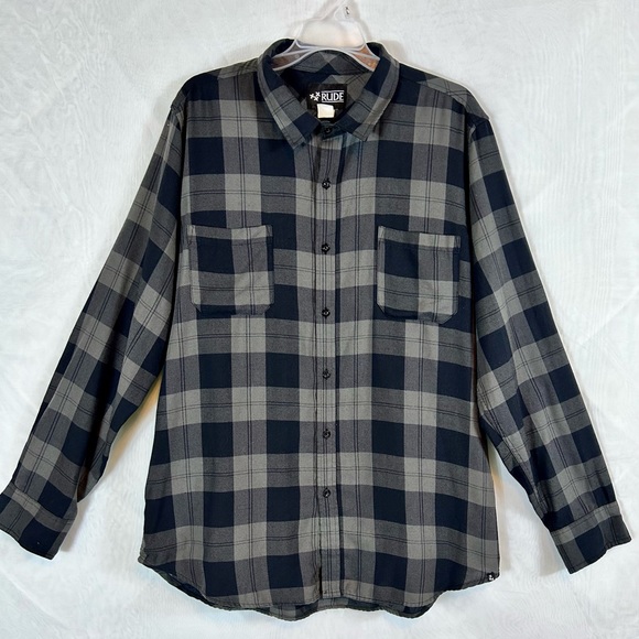 RUDE | Shirts | Mens Black And Gray Lightweight Plaid Flannel Shirt Xl ...